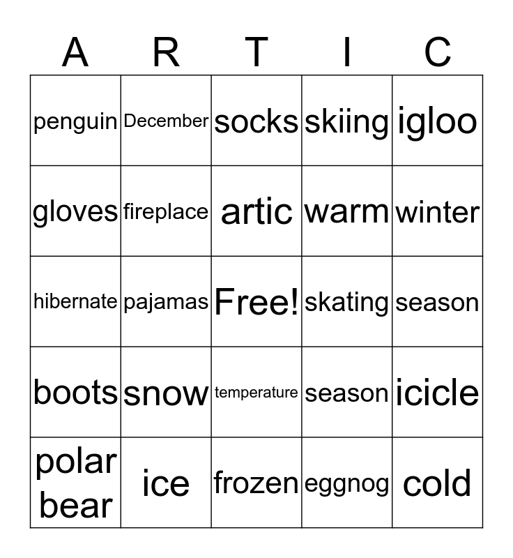 Artic Bingo Card