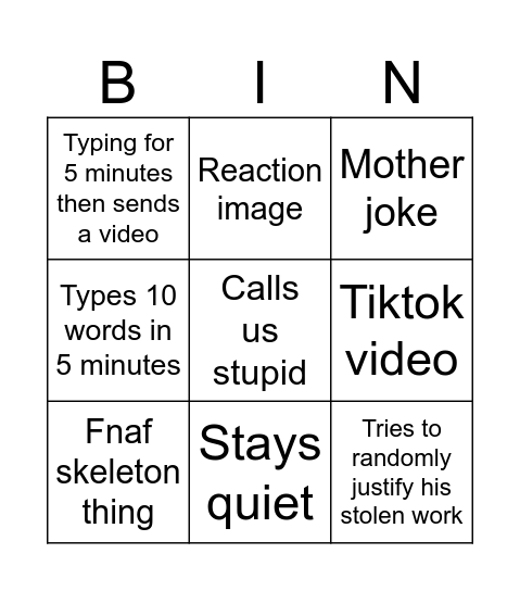 Untitled Bingo Card
