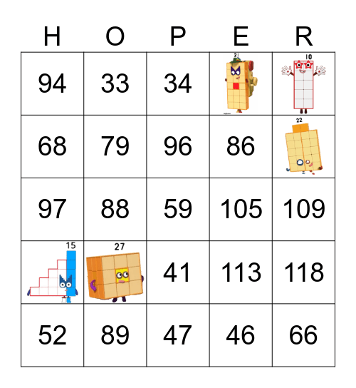 Number blocks Bingo Card