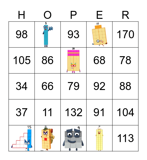 Number blocks Bingo Card