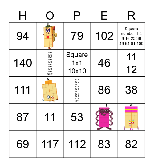 Number blocks Bingo Card
