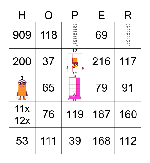 Number blocks Bingo Card
