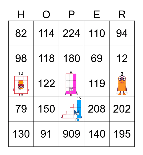 Number blocks Bingo Card