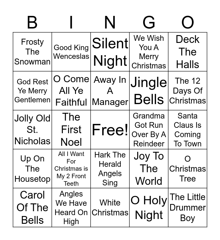 Christmas Carol Bingo Card