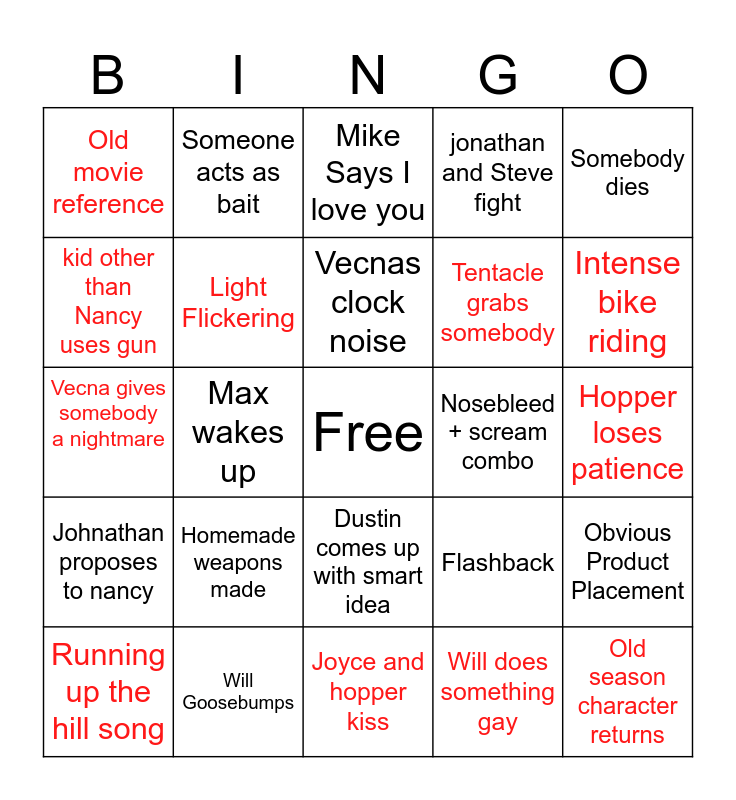STRANGER THINGS: S5 Bingo Card
