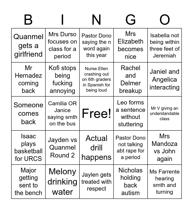 URCS Bingo Board Bingo Card