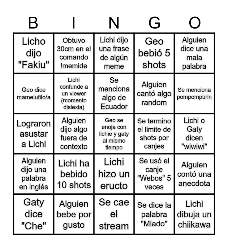 CHUPI BINGO STREAM !! Bingo Card
