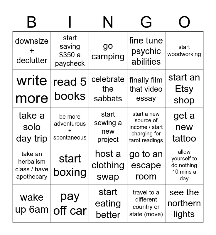 2026 Manifestation Board Bingo Card