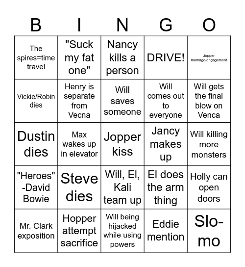 Stranger Things Vol. 2 Bingo Card