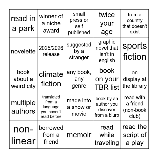 book bingo 2026 Bingo Card