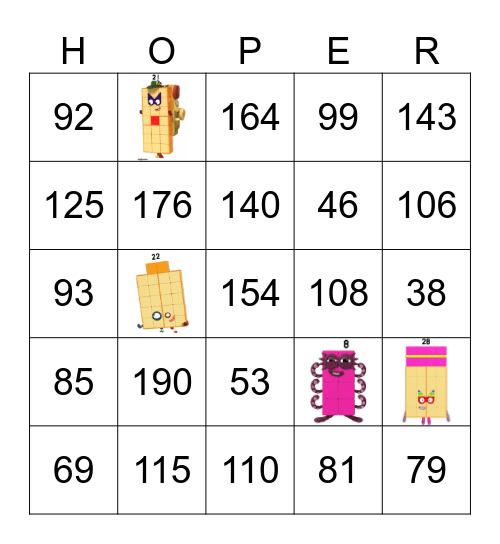 Number blocks Bingo Card
