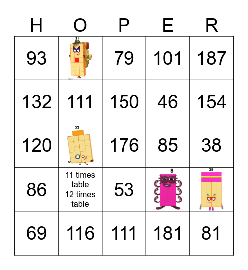 Number blocks Bingo Card