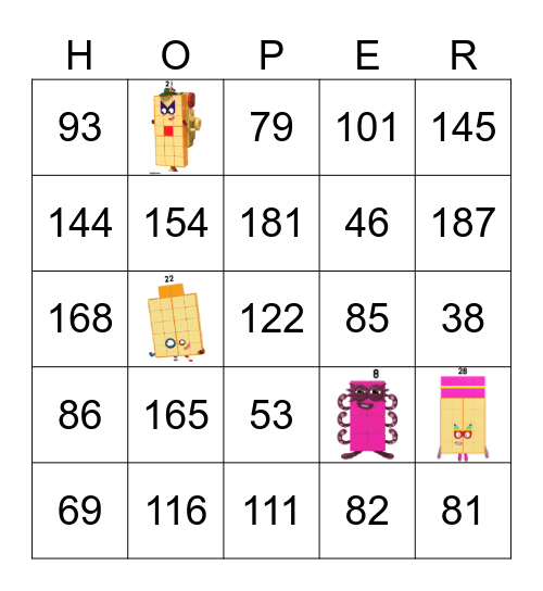 Number blocks Bingo Card