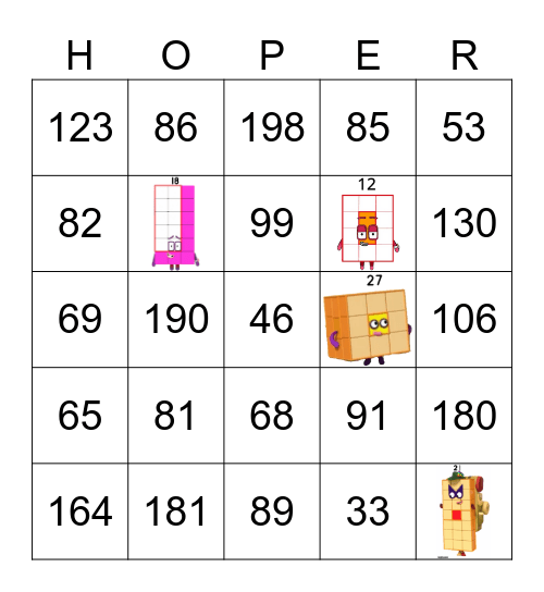 Number blocks Bingo Card