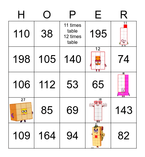Number blocks Bingo Card