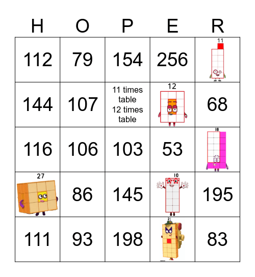 Number blocks Bingo Card