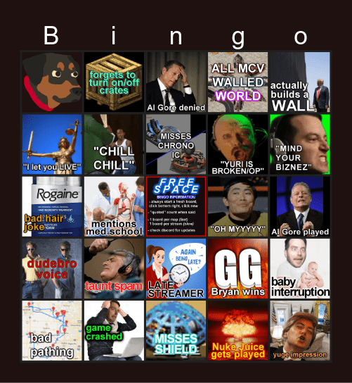 Bryan "frequent streamer" Vahey RA2 bingo Card