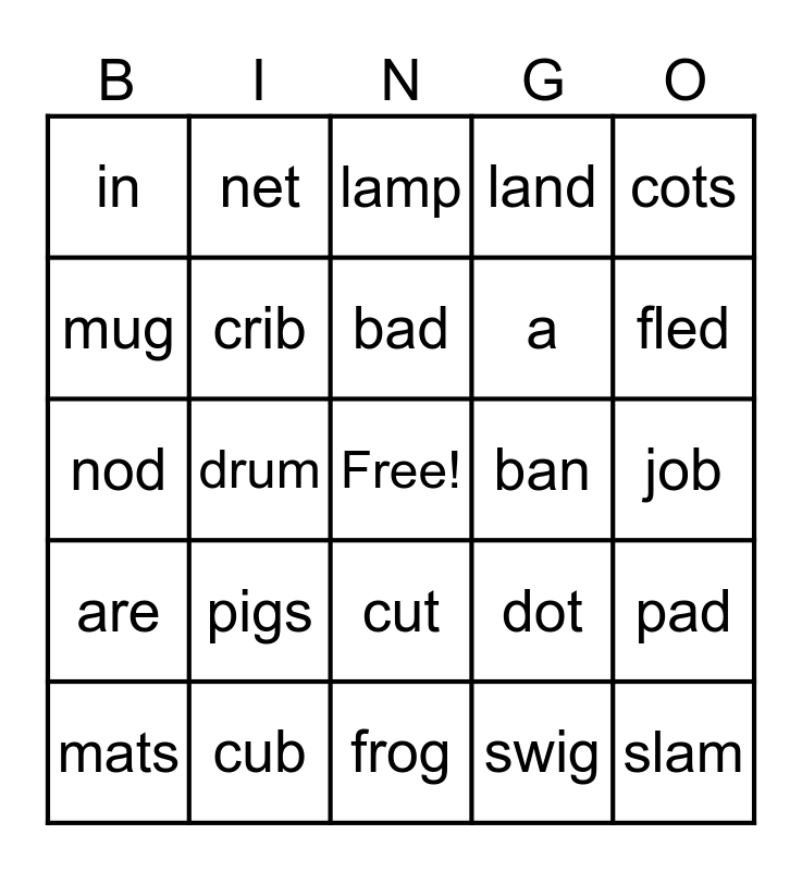 UFLI 1-29 BINGO Card