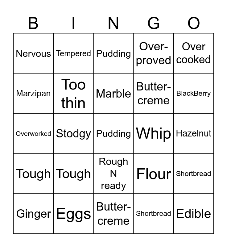 Great British Baking Show Bingo Card