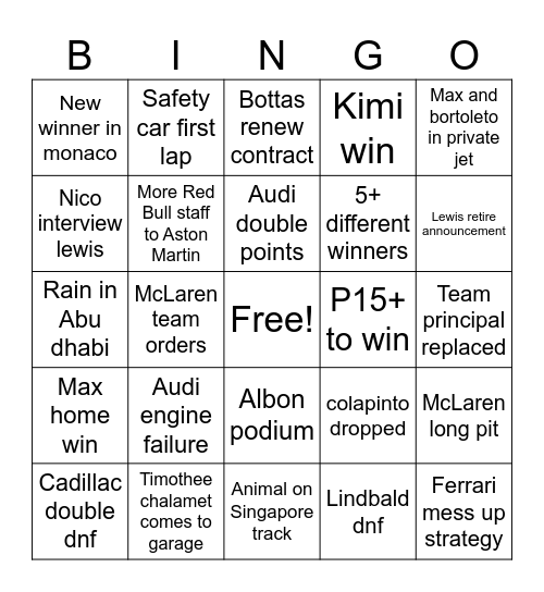 Untitled Bingo Card
