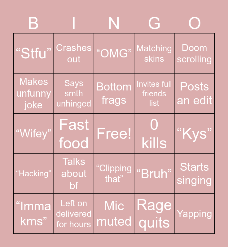 Pinks bingo Card