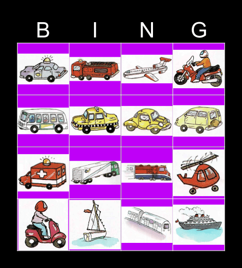 Transportation Bingo Card