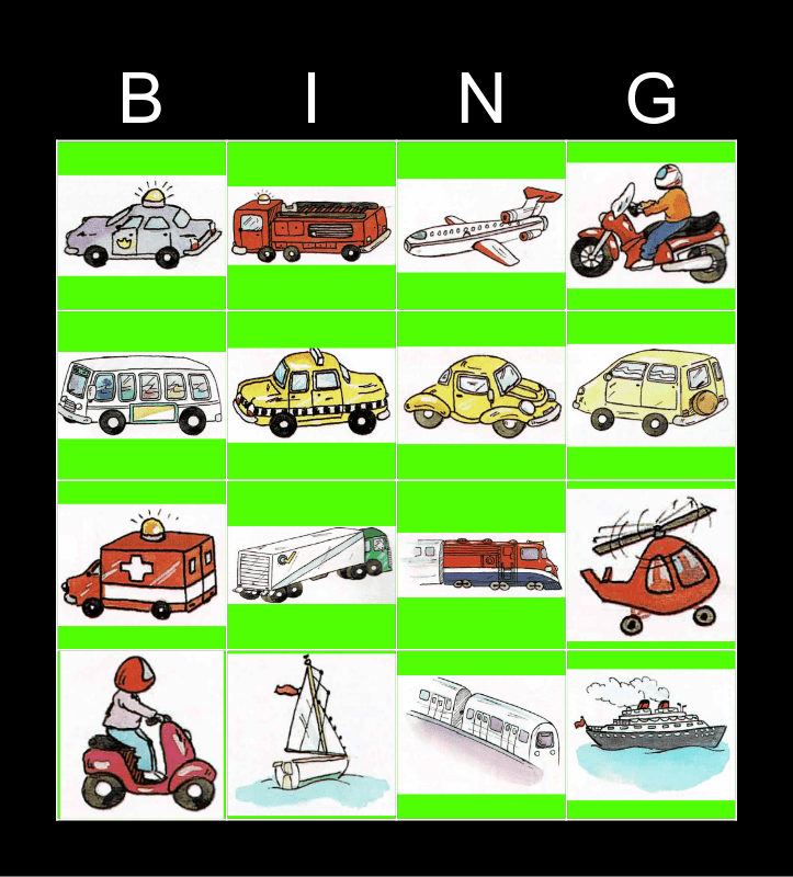 Transportation Bingo Card