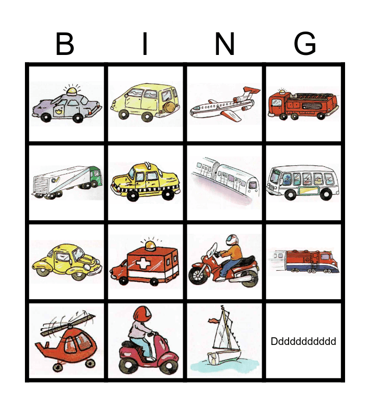 Transportation Bingo Card