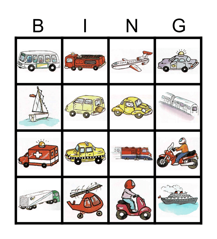 Transportation Bingo Card