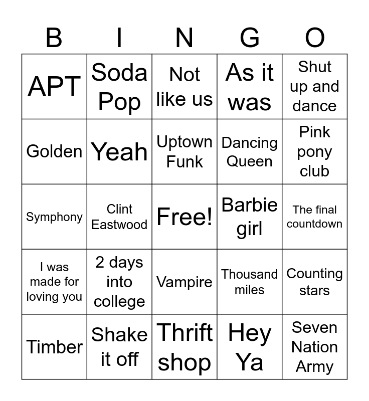 2025 NYE MUSIC BINGO Card