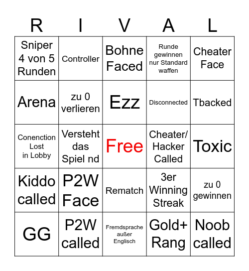 Rivals Bingo Card