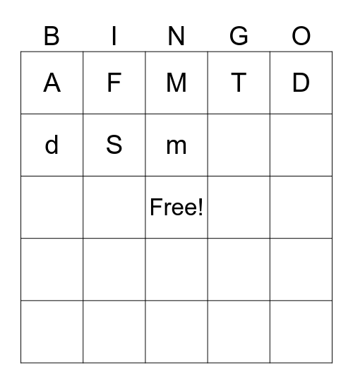 Sound Bingo Card