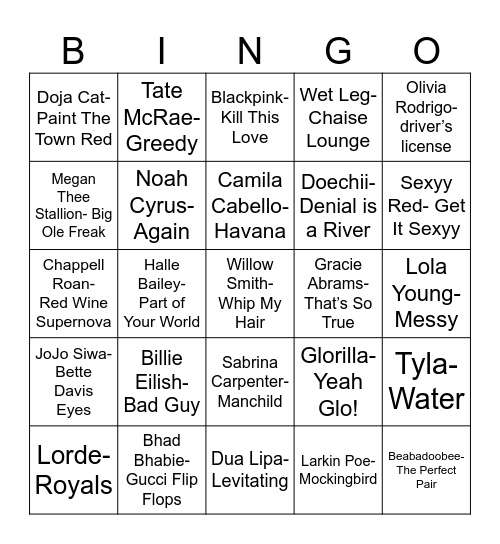 Radio Bingo Gen Z Ladies (Born 1995-2010) Bingo Card
