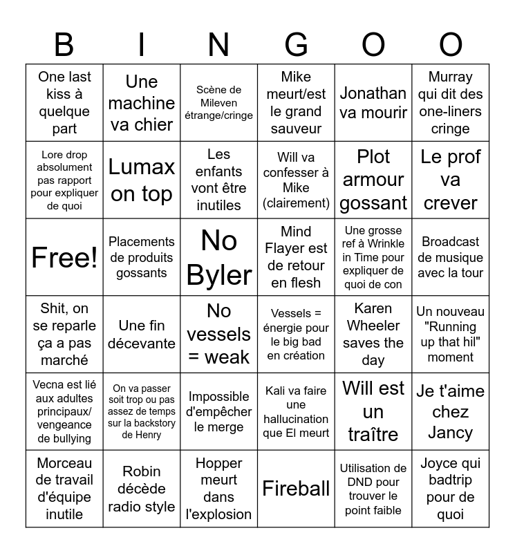 Stranger Things Bingo 2025 - Alex Bingo Card