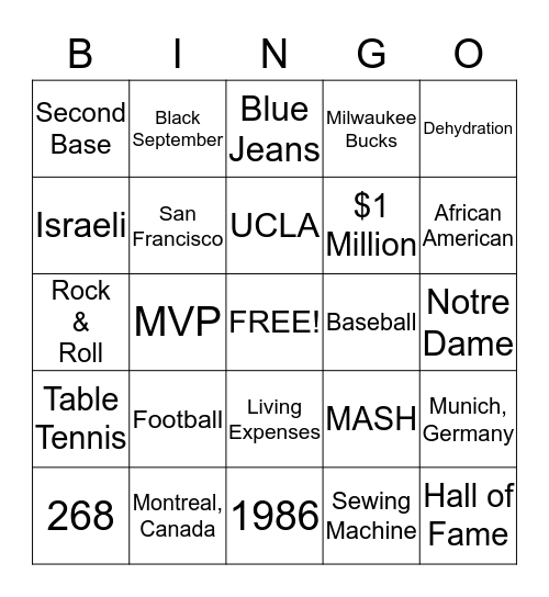 1970s Bingo Bingo Card