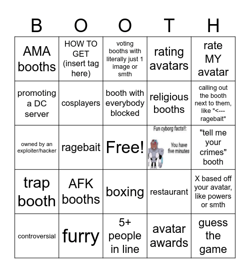 booth game bingo idk Bingo Card