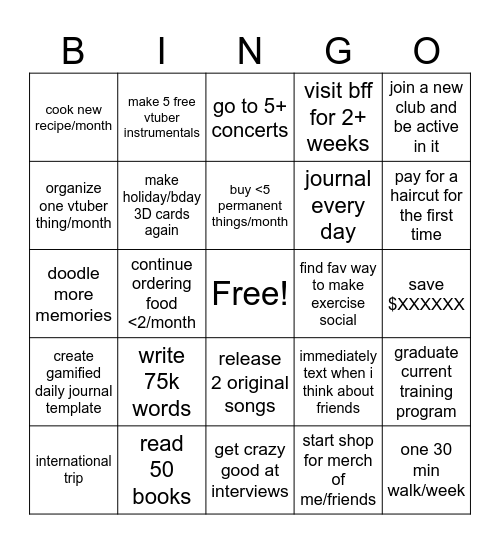 Pilot's 2026 Goals Bingo Card