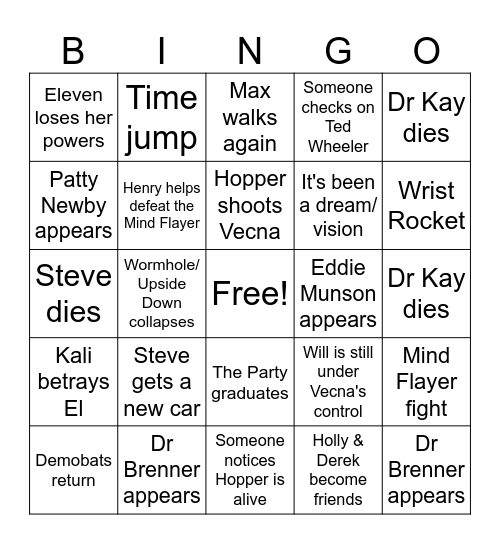 Stranger Things Finale Bingo Card