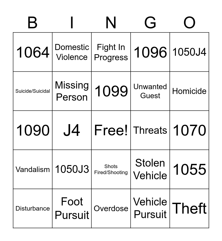 NYE DISPATCH BINGO: Bingo Card