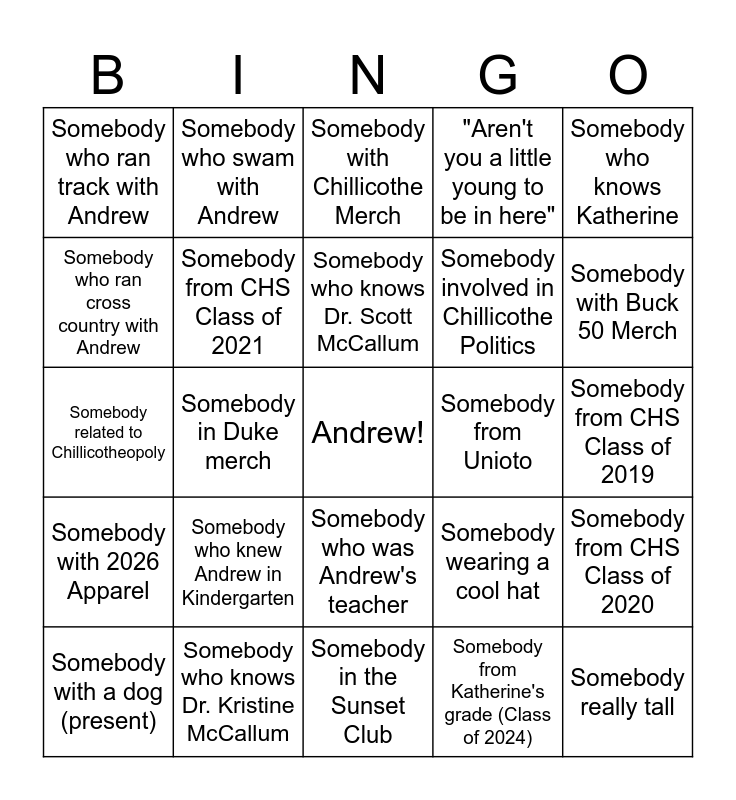 Chillicothe NYE 2025 Bingo Card