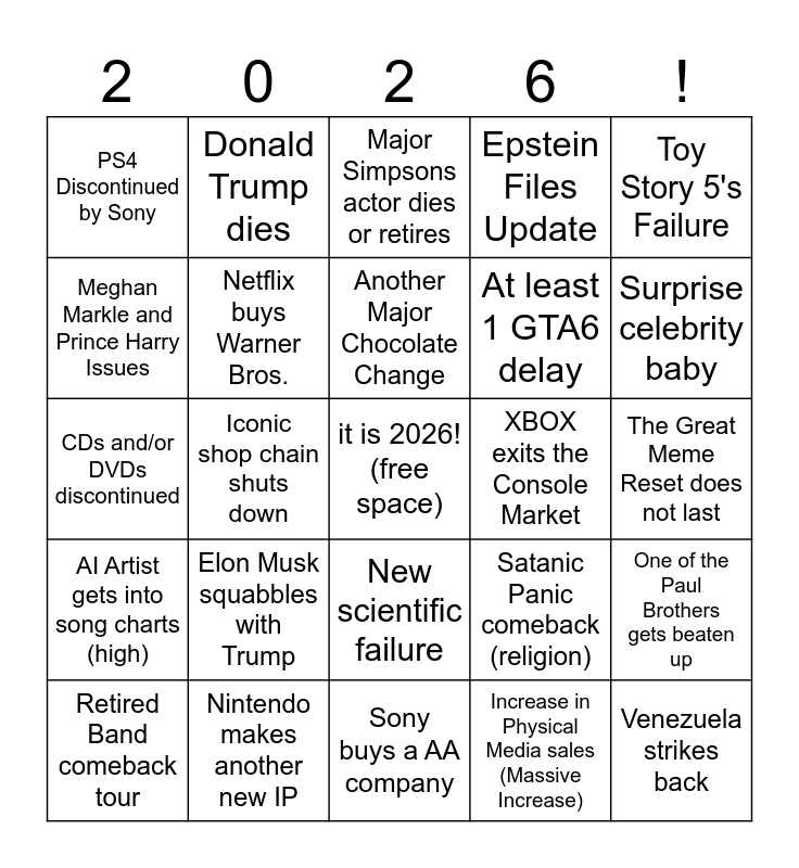 bing-oh no. Bingo Card