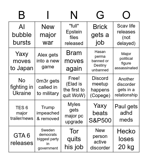 2026 Bingo Card