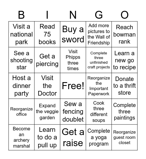 2026 New Years Resolutions Bingo Card