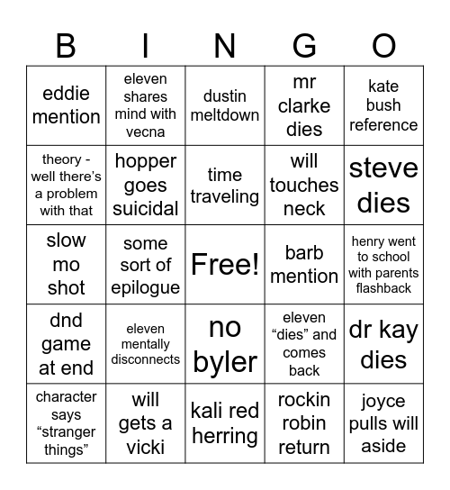 stranger things!!! Bingo Card