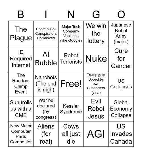 Terran's 2026 Bingo Card Bingo Card