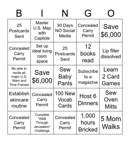 2026 Goals Bingo Card