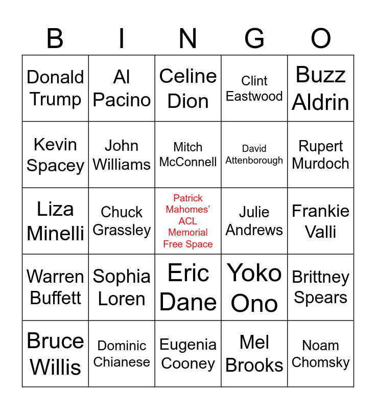 Antonella’s 2025 Celebrity Death Bingo Card