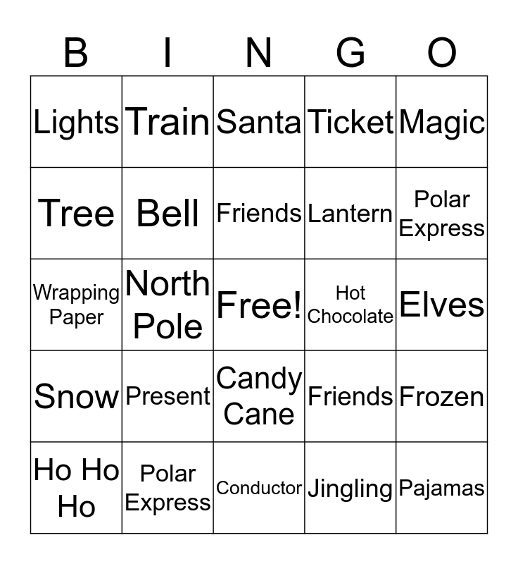 Polar Express Bingo Card