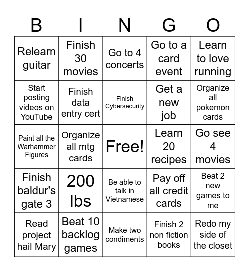 2026 year Bingo Card
