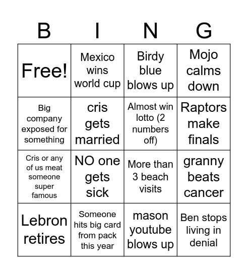 2026 Bingo Card